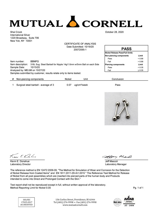 Material Quality Certifications International Silver
